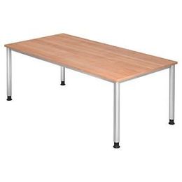 Hammerbacher Orbis höhenverstellbarer Schreibtisch nussbaum rechteckig, 4-Fuß-Gestell silber 200,0 x 100,0 cm