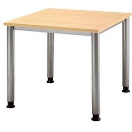 Hammerbacher Orbis höhenverstellbarer Schreibtisch ahorn quadratisch, 4-Fuß-Gestell silber 80,0 x 80,0 cm