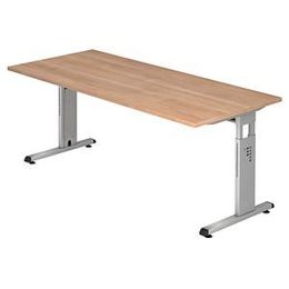 Hammerbacher OS 19 höhenverstellbarer Schreibtisch nussbaum rechteckig, C-Fuß-Gestell silber 180,0 x 80,0 cm