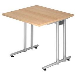 Hammerbacher Prokura Schreibtisch eiche quadratisch, C-Fuß-Gestell silber 80,0 x 80,0 cm