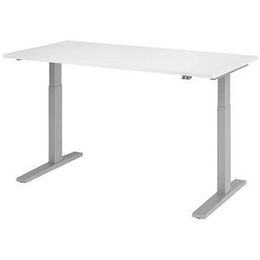 Hammerbacher Akandia elektrisch höhenverstellbarer Schreibtisch weiß rechteckig, C-Fuß-Gestell silber 160,0 x 80,0 cm