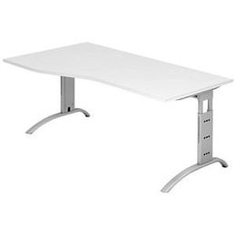 Hammerbacher Savona höhenverstellbarer Schreibtisch weiß Trapezform, C-Fuß-Gestell silber 180,0 x 80,0/100,0 cm