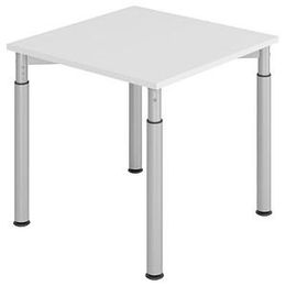 Hammerbacher YS08 höhenverstellbarer Schreibtisch lichtgrau quadratisch, 4-Fuß-Gestell silber 80,0 x 80,0 cm