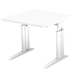 Hammerbacher US08 höhenverstellbarer Schreibtisch weiß quadratisch, C-Fuß-Gestell weiß 80,0 x 80,0 cm