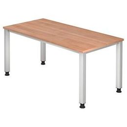 Hammerbacher QS16 höhenverstellbarer Schreibtisch nussbaum rechteckig, 4-Fuß-Gestell silber 160,0 x 80,0 cm