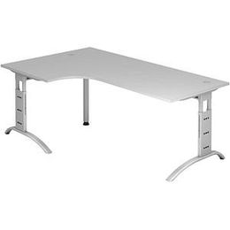 Hammerbacher Savona Schreibtisch lichtgrau L-Form, C-Fuß-Gestell silber 200,0 x 80,0/120,0 cm