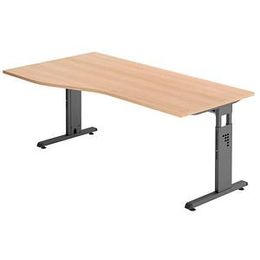 Hammerbacher OS 18 höhenverstellbarer Schreibtisch eiche Trapezform, C-Fuß-Gestell grau 180,0 x 80,0/100,0 cm