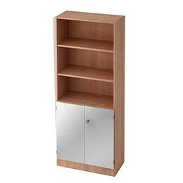 Hammerbacher Regalschrank Prokura, V6770/N/S/SG nussbaum, silber 80,0 x 42,0 x 200,4 cm