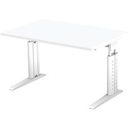 Hammerbacher Haziender höhenverstellbarer Schreibtisch weiß rechteckig, C-Fuß-Gestell weiß 120,0 x 80,0 cm
