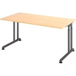 Hammerbacher Popular höhenverstellbarer Schreibtisch ahorn rechteckig, C-Fuß-Gestell grau 160,0 x 80,0 cm