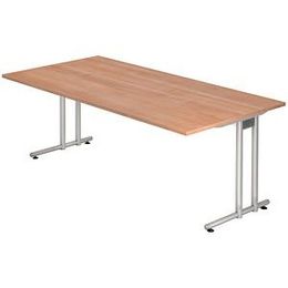 Hammerbacher NS2E Schreibtisch nussbaum rechteckig, C-Fuß-Gestell silber 200,0 x 100,0 cm