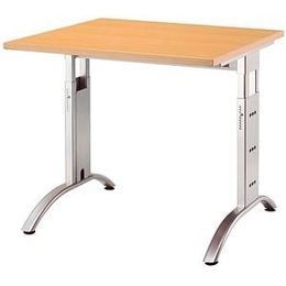 Hammerbacher Savona höhenverstellbarer Schreibtisch buche quadratisch, C-Fuß-Gestell silber 80,0 x 80,0 cm