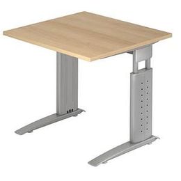 Hammerbacher US08 höhenverstellbarer Schreibtisch eiche quadratisch, C-Fuß-Gestell silber 80,0 x 80,0 cm