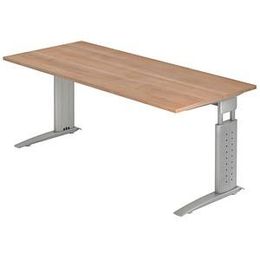 Hammerbacher US19 höhenverstellbarer Schreibtisch nussbaum rechteckig, C-Fuß-Gestell silber 180,0 x 80,0 cm