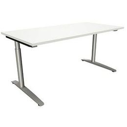 FM Sidney höhenverstellbarer Schreibtisch weiß rechteckig, C-Fuß-Gestell Quadratrohr silber 160,0 x 80,0 cm