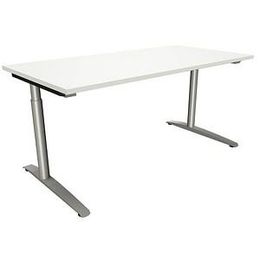 FM Sidney höhenverstellbarer Schreibtisch weiß rechteckig, C-Fuß-Gestell Rundrohr silber 160,0 x 80,0 cm