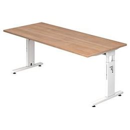 Hammerbacher OS 19 höhenverstellbarer Schreibtisch nussbaum rechteckig, C-Fuß-Gestell weiß 180,0 x 80,0 cm