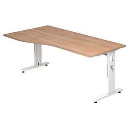 Hammerbacher Gradeo höhenverstellbarer Schreibtisch nussbaum Trapezform, C-Fuß-Gestell weiß 180,0 x 80,0/100,0 cm