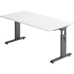 Hammerbacher OS 16 höhenverstellbarer Schreibtisch weiß rechteckig, C-Fuß-Gestell grau 160,0 x 80,0 cm
