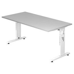 Hammerbacher OS 16 höhenverstellbarer Schreibtisch lichtgrau rechteckig, C-Fuß-Gestell weiß 160,0 x 80,0 cm