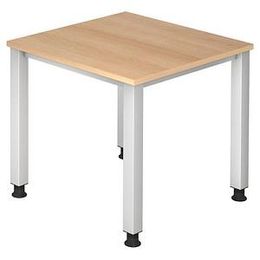 Hammerbacher QS08 höhenverstellbarer Schreibtisch eiche quadratisch, 4-Fuß-Gestell silber 80,0 x 80,0 cm