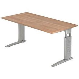 Hammerbacher US16 höhenverstellbarer Schreibtisch nussbaum rechteckig, C-Fuß-Gestell silber 160,0 x 80,0 cm