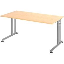 Hammerbacher Popular höhenverstellbarer Schreibtisch ahorn rechteckig, C-Fuß-Gestell silber 160,0 x 80,0 cm