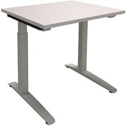 FM Sidney höhenverstellbarer Schreibtisch weiß rechteckig, C-Fuß-Gestell Quadratrohr silber 80,0 x 80,0 cm