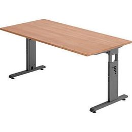 Hammerbacher OS 16 höhenverstellbarer Schreibtisch nussbaum rechteckig, C-Fuß-Gestell grau 160,0 x 80,0 cm