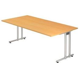 Hammerbacher NS2E Schreibtisch buche rechteckig, C-Fuß-Gestell silber 200,0 x 100,0 cm