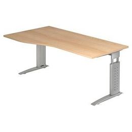 Hammerbacher US18 höhenverstellbarer Schreibtisch eiche Trapezform, C-Fuß-Gestell silber 180,0 x 100,0 cm