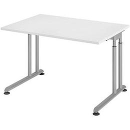 Hammerbacher Popular höhenverstellbarer Schreibtisch weiß rechteckig, C-Fuß-Gestell silber 120,0 x 80,0 cm