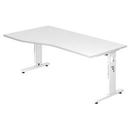 Hammerbacher Gradeo höhenverstellbarer Schreibtisch weiß Trapezform, C-Fuß-Gestell weiß 180,0 x 80,0/100,0 cm