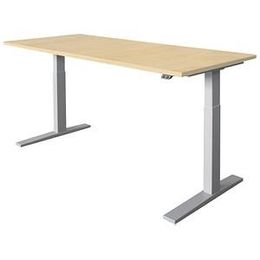 Hammerbacher Akandia elektrisch höhenverstellbarer Schreibtisch ahorn rechteckig, C-Fuß-Gestell silber 180,0 x 80,0 cm