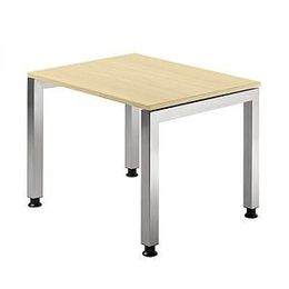 Hammerbacher Prokura höhenverstellbarer Schreibtisch ahorn rechteckig, 4-Fuß-Gestell silber 80,0 x 80,0 cm