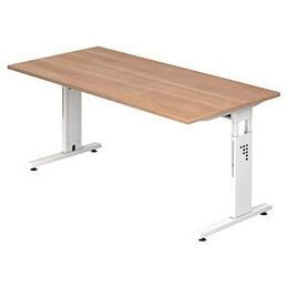 Hammerbacher OS 16 höhenverstellbarer Schreibtisch nussbaum rechteckig, C-Fuß-Gestell weiß 160,0 x 80,0 cm