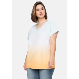 sheego Große Größen: Shirt in Batik-Optik und mit V-Ausschnitt, weiß bedruckt, Gr.56/58