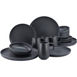 Creatable Kombiservice Geschirr-Set Uno Black (16-tlg), 4 Personen, Steinzeug, Service, schwarz, seidenmatte Spezialglasur, M16 Teile, für 4 Personen, schwarz