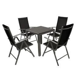 DEGAMO Garnitur SORANO 5-teilig mit Tisch 70x70cm, Aluminium + Kunstholz + Kunstgewebe schwarz