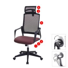 B&uuml;rostuhl MCW-J52, Drehstuhl Schreibtischstuhl, ergonomisch Kopfst&uuml;tze, Kunstleder ~ bordeaux-rot