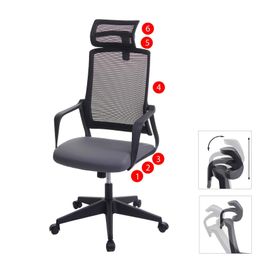 B&uuml;rostuhl MCW-J52, Drehstuhl Schreibtischstuhl, ergonomisch Kopfst&uuml;tze, Kunstleder ~ grau