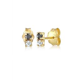 Elli DIAMONDS Paar Ohrstecker Bi-Color Schwarz Weiß Diamant (0.12 ct) 375er Gold, goldfarben