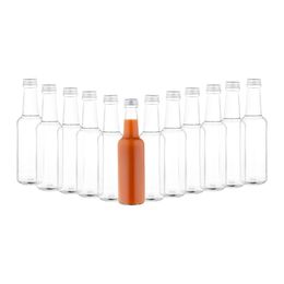 MamboCat Vorratsglas 12er Set Geradhalsflasche 250ml + Schraubverschluss Deckel Silber, Glas