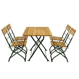 DEGAMO Biergarten - Garnitur MÜNCHEN 5-teilig (4x Stuhl, 1x Tisch 70x110cm), Flachstahl grün + Robinie