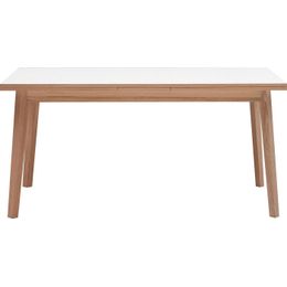 Hammel Furniture Esstisch Basic by Hammel Single, 180(280)x80 cm, Tischplatte aus Melamin und Gestell in Massivholz, beige|weiß