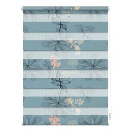 LICHTBLICK Duo Rollo Klemmfix, ohne Bohren, blickdicht, Aqua Floral - Blau
