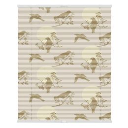 LICHTBLICK Plissee Klemmfix, ohne Bohren, blickdicht, Moon Birds - Beige