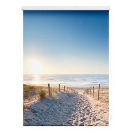 LICHTBLICK Rollo Klemmfix, ohne Bohren, Verdunkelung, Ostseestrand - Blau