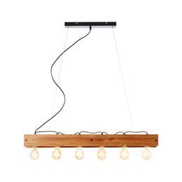 Brilliant Lampe, Calandra Pendelleuchte 6flg schwarz/holzfarbend, 6x A60, E27, 42W, Holz aus nachhaltiger Waldwirtschaft (FSC)
