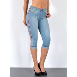 ESRA Caprijeans 3/4 Jeans Hose Capri Jeans mit Seitenstreifen High Waist Capri Jeans Damen 3/4 Hose mit Galon-Streifen bis Plus Size